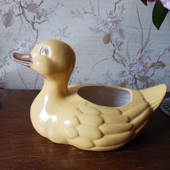 Accents | Vintage Yellow Ceramic Duck Planter Or Trinket Holder Hand ...